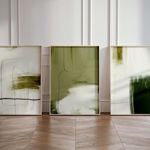 Emerald Green Line Drawing Set of 3 Prints · Abstract Art · dark Green ...
