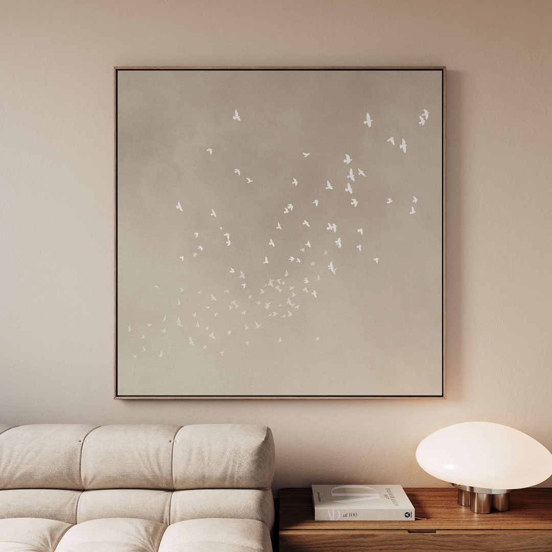 Neutral Birds Canvas Wall Art, Framed Flock of Birds Print, Japandi ...