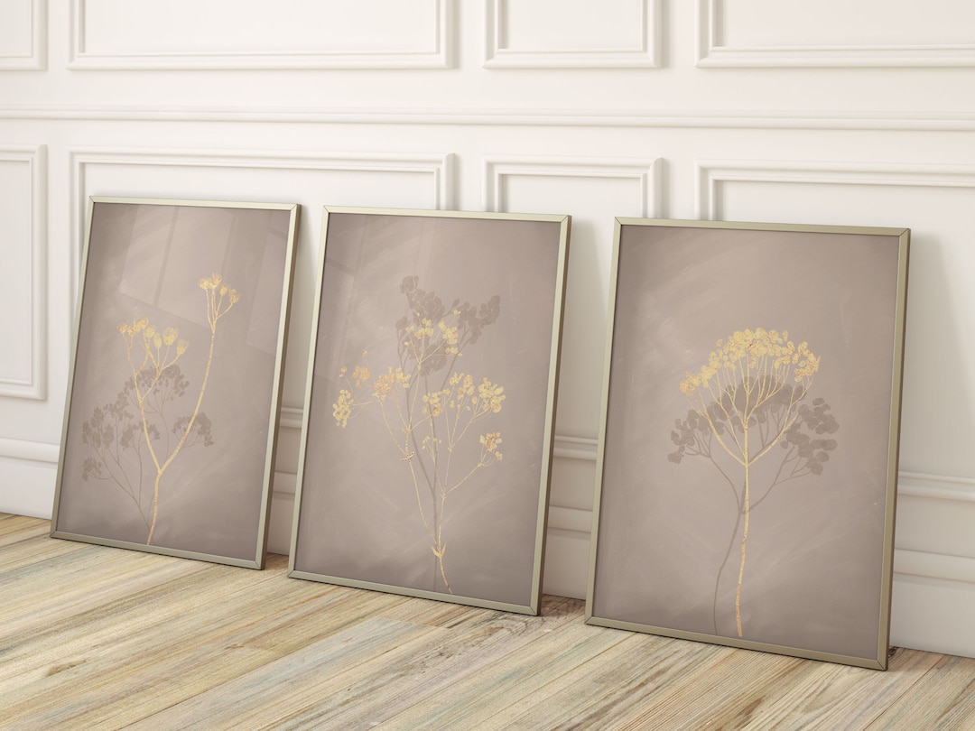 Beige and Gold Botanical Wall Art, Set of 3 Prints, French Decor ...