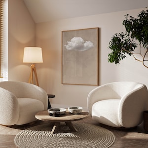 Moody Neutral Sky Cloud Wall Art, Large Minimalist Simple Print, Beige ...