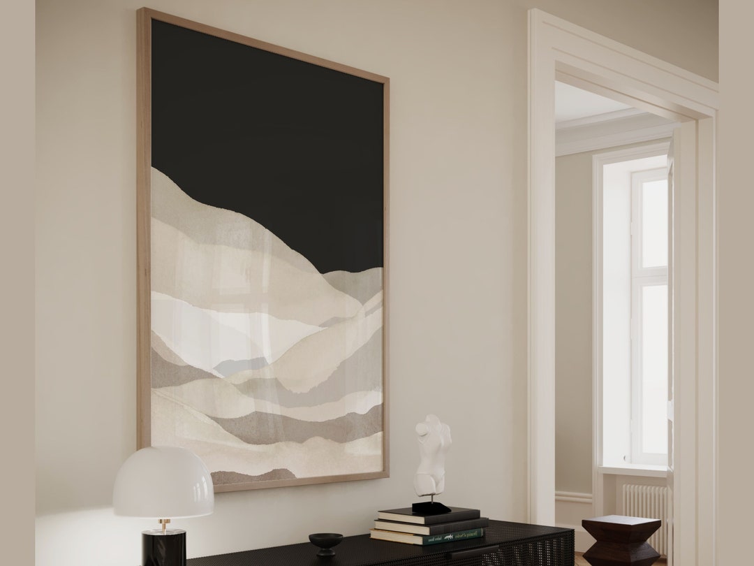 Black & Beige Mountain Wall Art Print, Abstract Poster, Minimalist Wall ...
