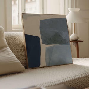 Blue Square Abstract Canvas Wall Art, Geometric Print, Large Living ...
