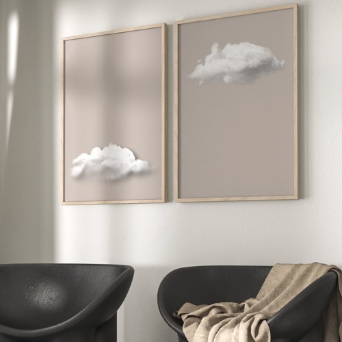 Set of 3 Beige Cloud Prints Beige Aesthetic Decor Above Bed - Etsy