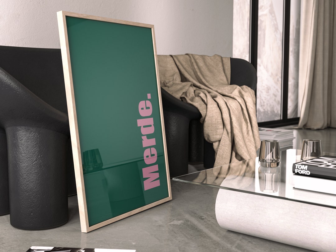 Merde Art Print, Dark Green Wall Art, Emerald Green Decor, Pink and ...
