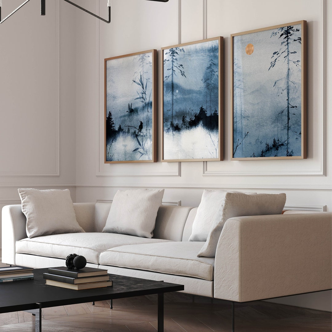 Blue Japanese Wall Art Set of 3 Prints · Japanese Art Print · Japandi ...