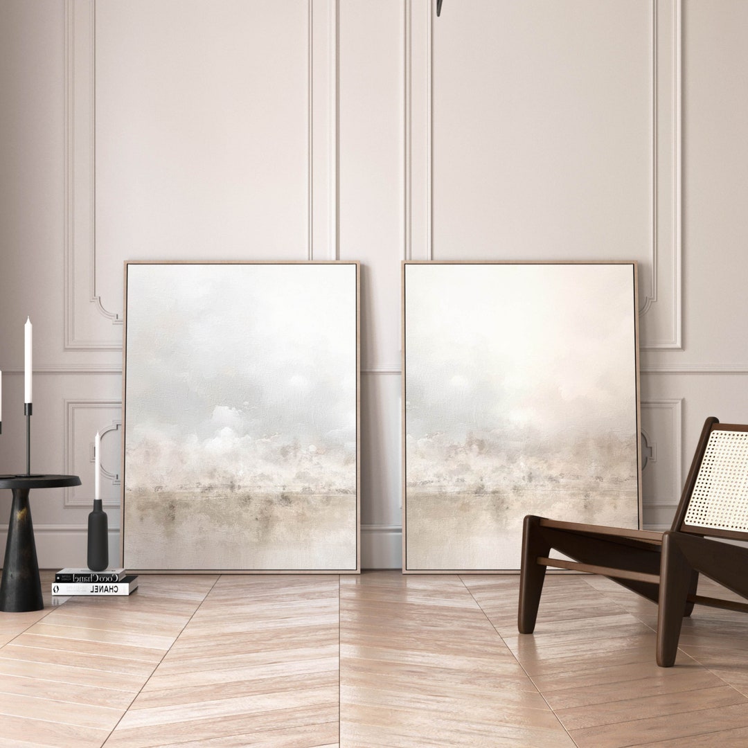Neutral Minimalist Framed Canvas Wall Art, Abstract Landscape Painting ...