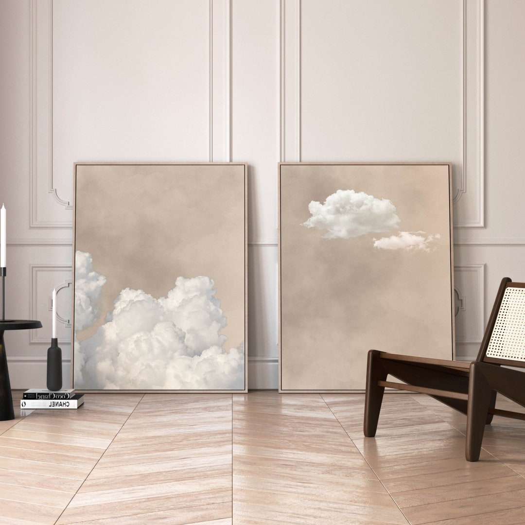 Beige Clouds Canvas Wall Art, Set of 2 Floating Frame, Extra Large ...
