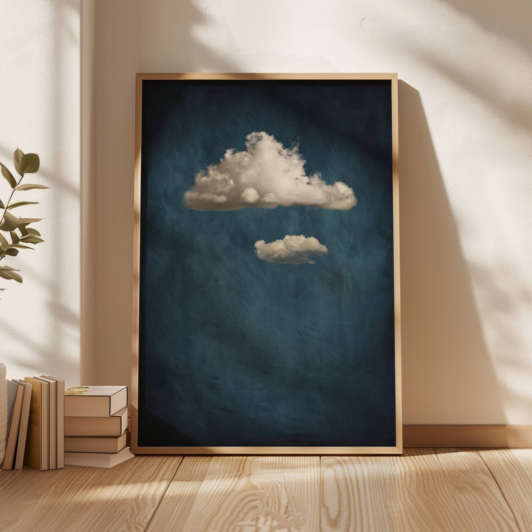 Moody Blue Sky Cloud Wall Art, Large Living Room Decor, Abstract Night ...