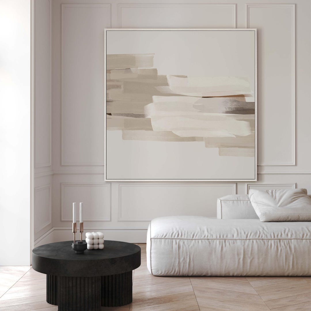 Neutral Abstract Canvas Wall Art, Square Print, Beige Painting, Large ...