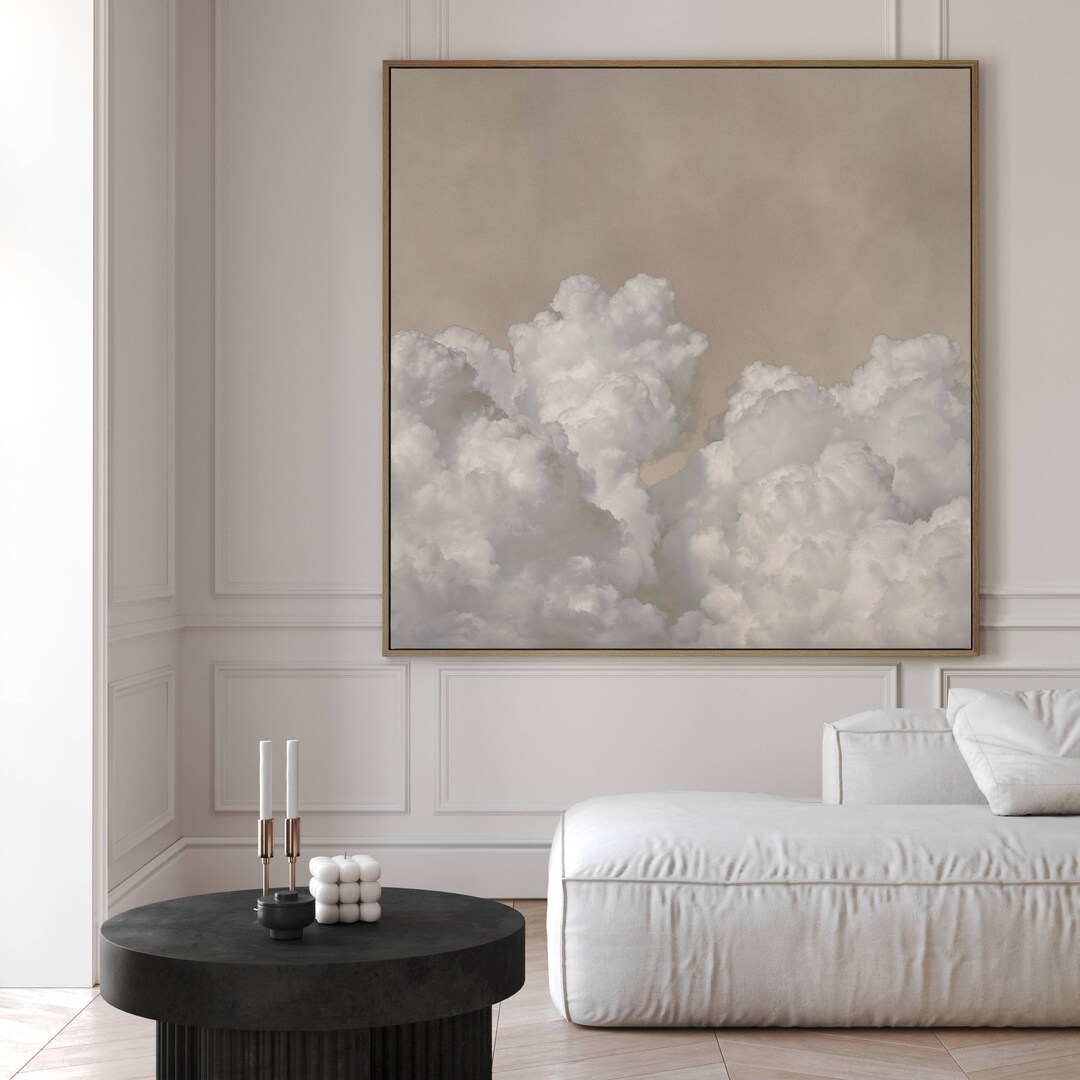 Neutral Square Cloud Wall Art, Canvas Print, Beige, Minimalist, Large ...