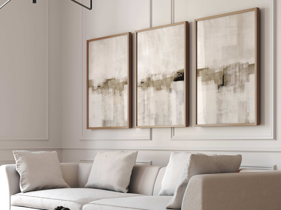 Neutral Abstract Wall Art, Set of 3 Prints, Landscape Painting, Beige, Minimalist Wall Art ...