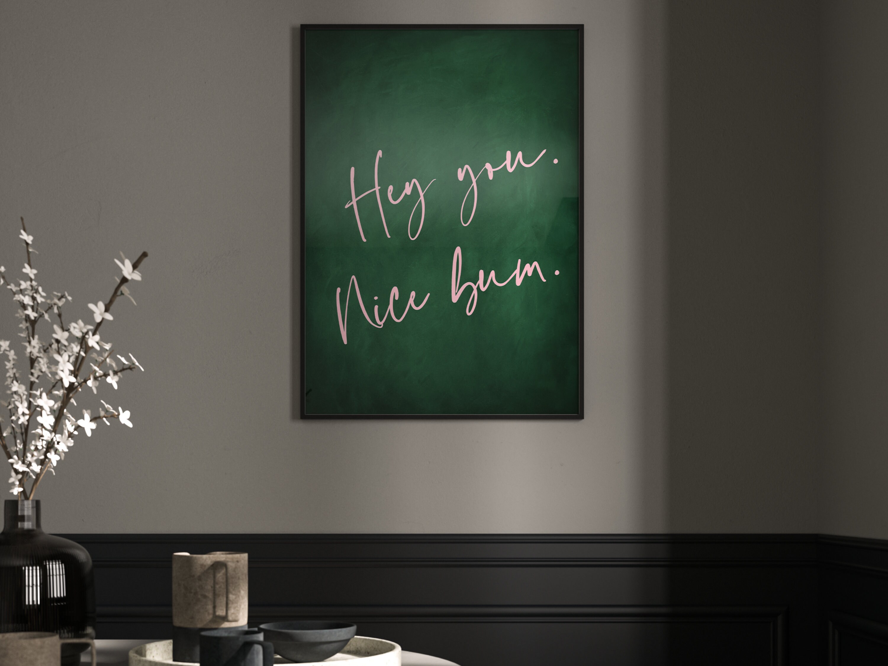 Pink and Green Nice Bum Print Emerald Green Decor Bedroom - Etsy