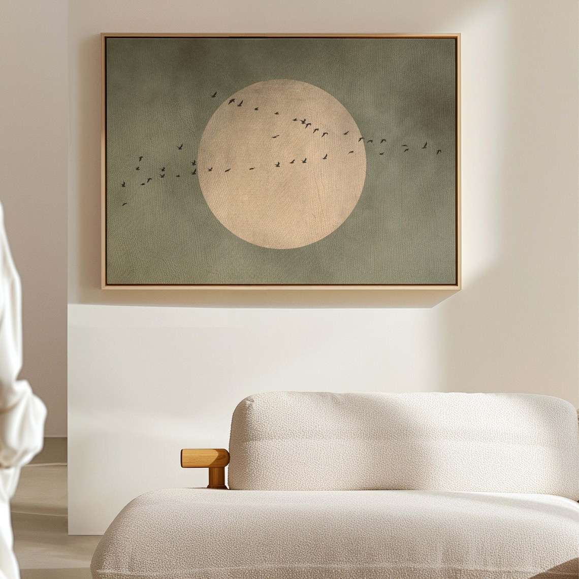 Sage Green Birds Canvas Wall Art, Floating Framed Moon Print ...