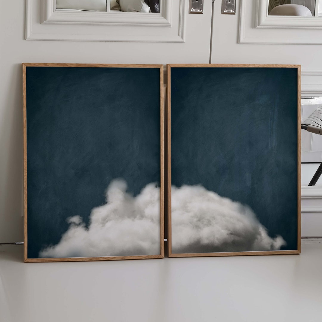 Blue Cloud Wall Art Prints, Set of 2 Prints, Dark Blue, Navy, Abstract ...