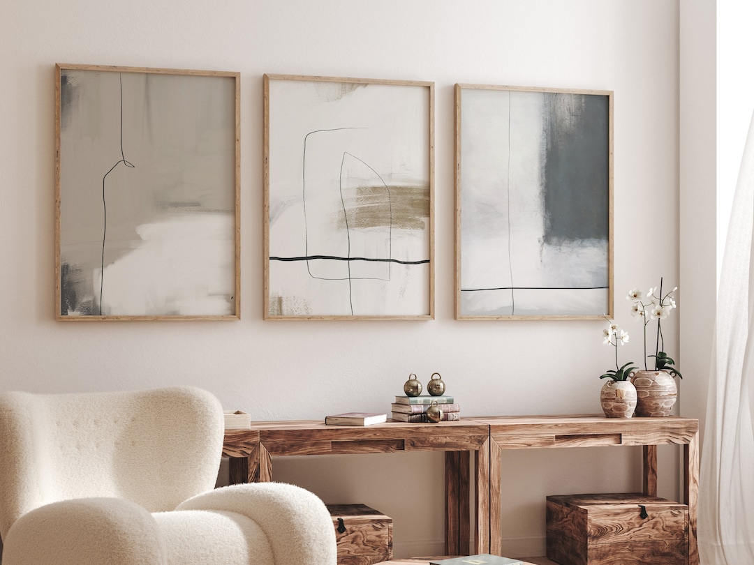 Set of 3 Beige Prints, Minimalist Wall Art, Abstract Art Poster ...