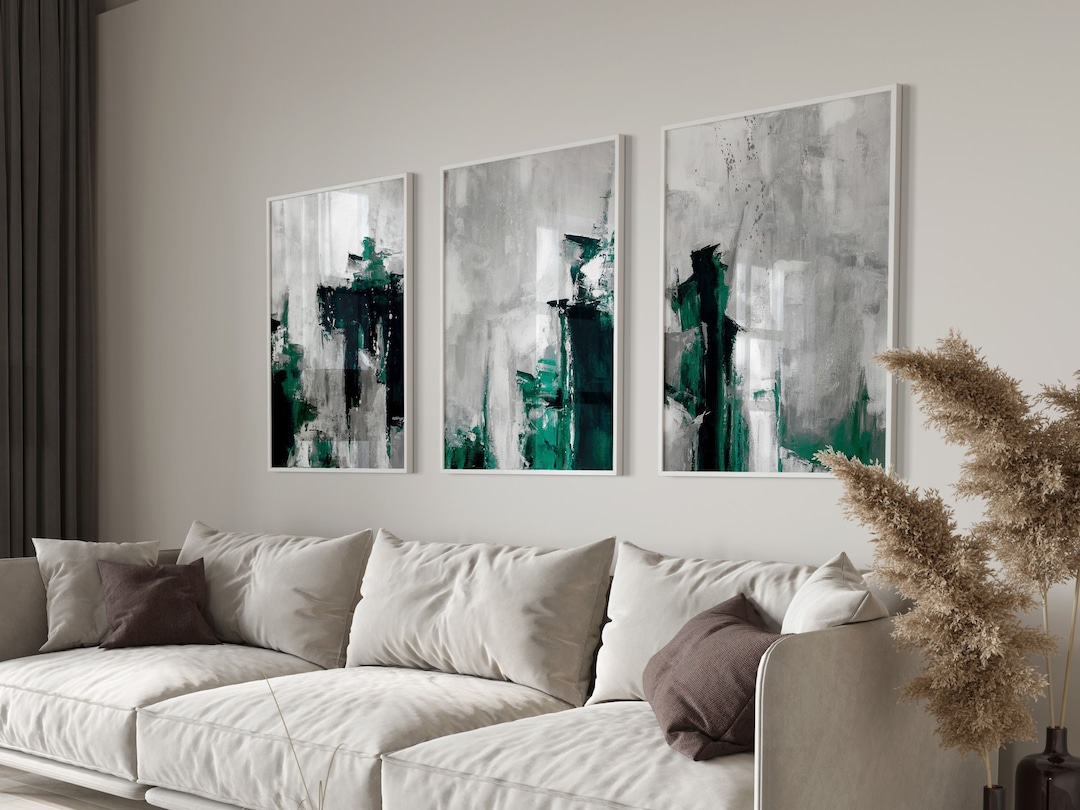 Jade Green Abstract Set of 3 Prints, Abstract Art, Gallery Wall Set ...