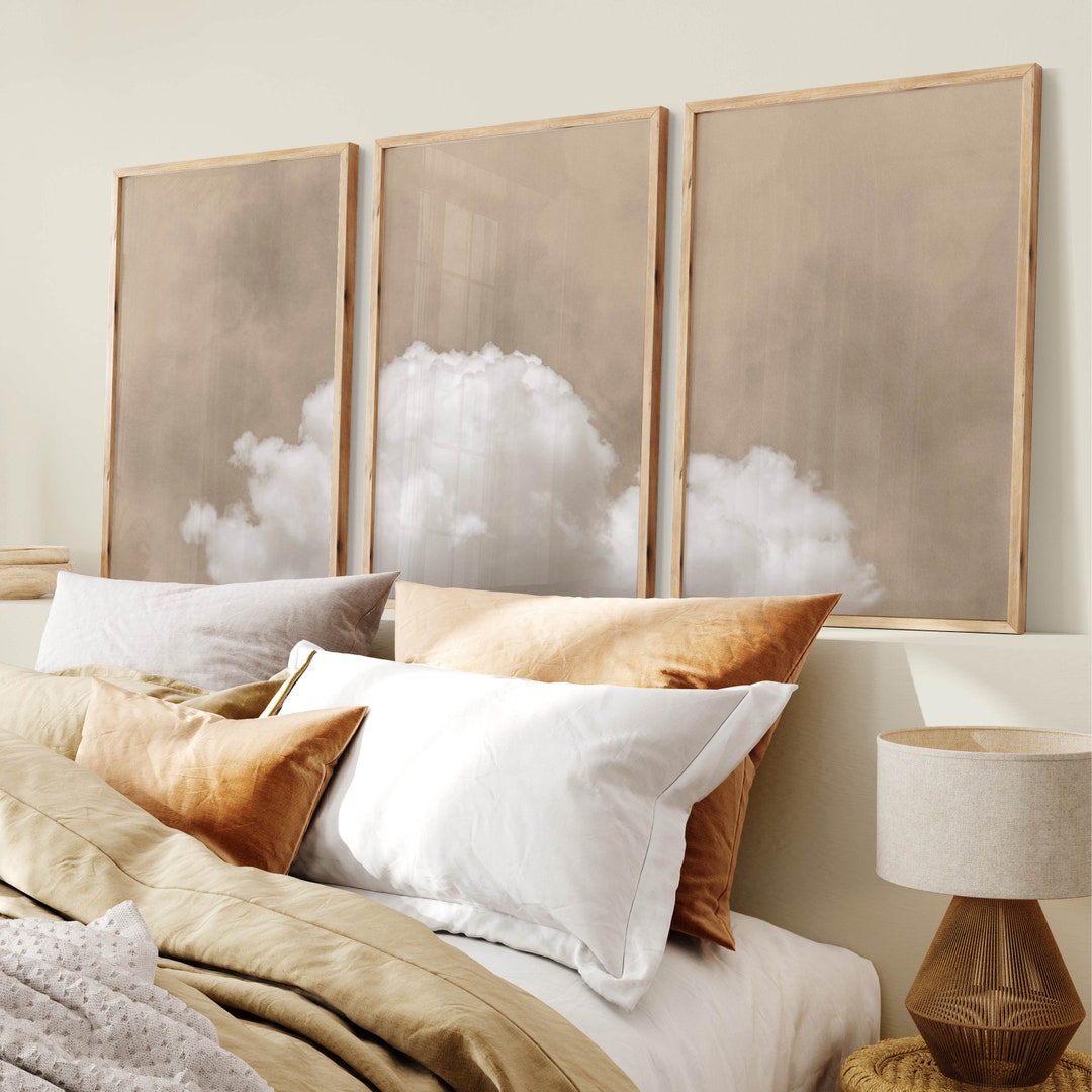 Neutral Cloud Wall Art Prints, Set of 3 Prints, Triptych, Minimalist ...