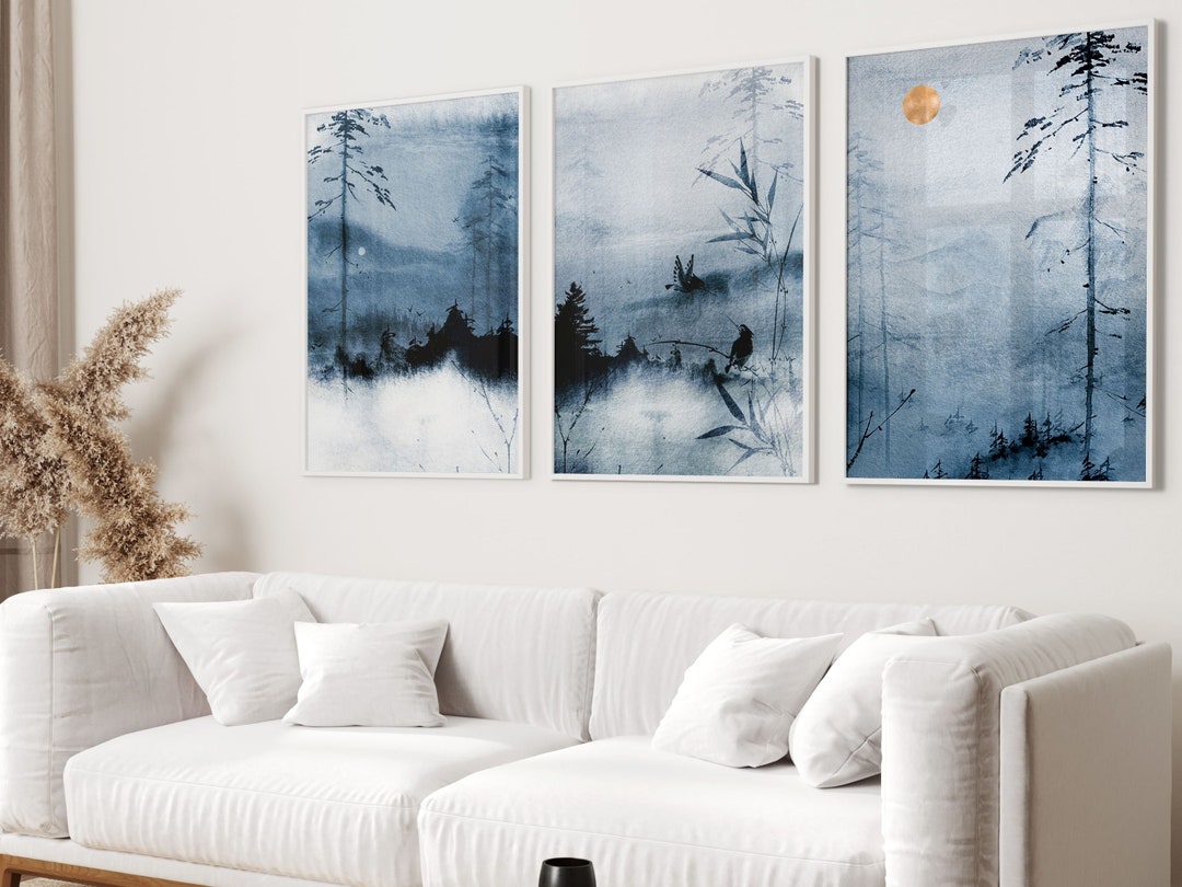 Blue Japanese Wall Art Set of 3 Prints Japanese Art Print - Etsy