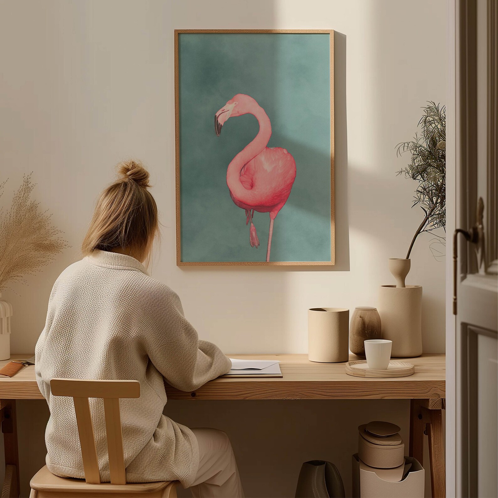Blue Pink Flamingo Wall Art Print, Sprint Print, Flamingo Poster ...