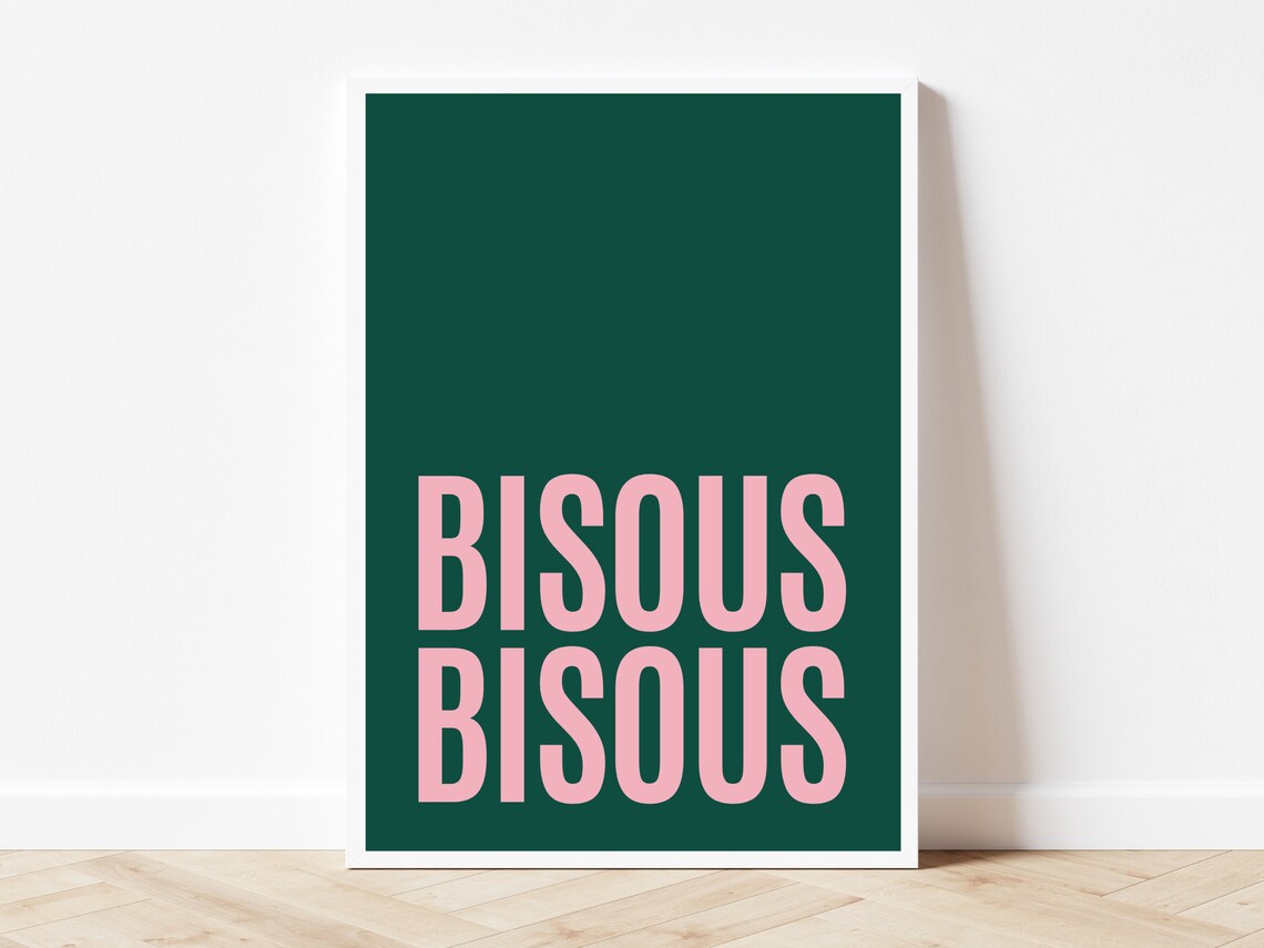 Bisous Bisous French Kiss Art Print French Kisses Emerald - Etsy