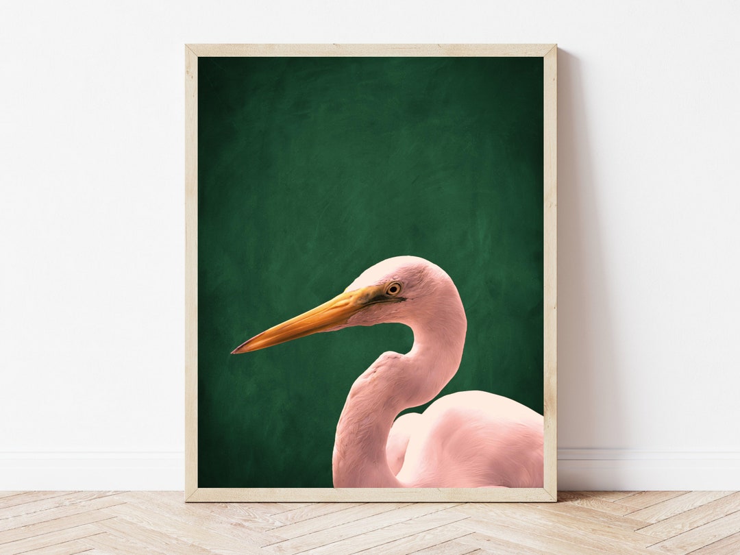 Pink Crane Wall Art DIGITAL DOWNLOAD Pink and Green Wall Art ...