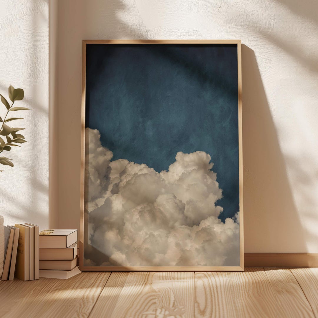 Dark Blue Cloud Wall Art Print, Abstract Art, Minimalist Wall Art, Large Living Room Decor ...