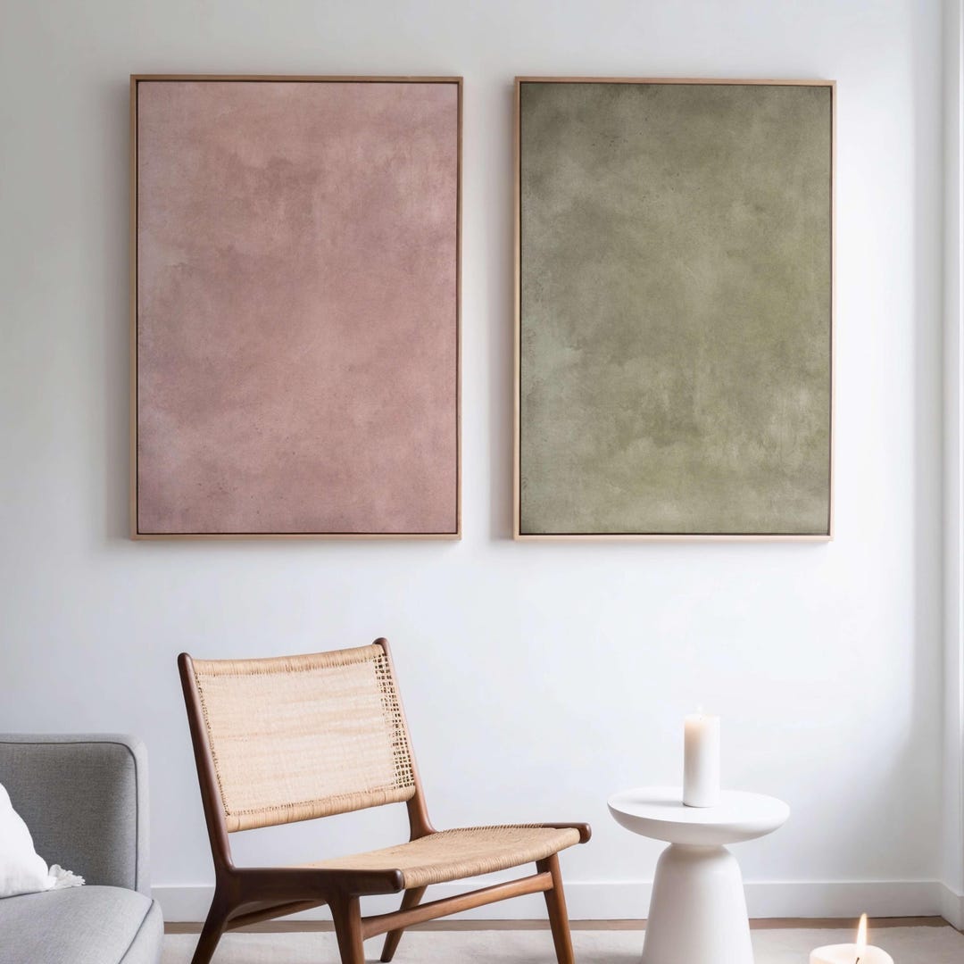 Minimalist Blush Sage Green Canvas Wall Art, Set of 2 Framed Art, Large ...