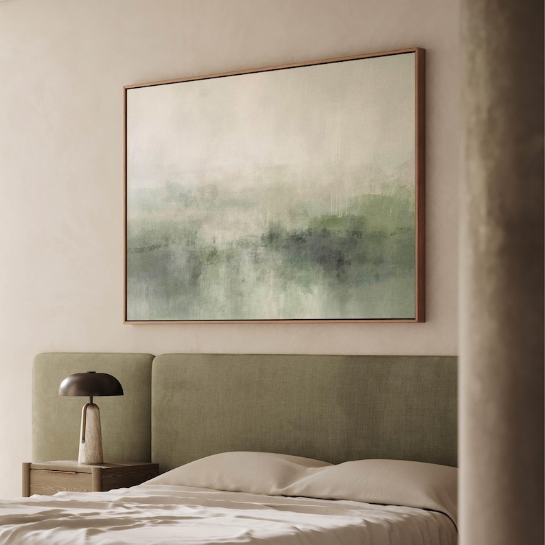 Sage Green Abstract Landscape Wall Art, Large Canvas, Minimalist Living ...