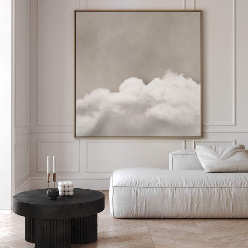 Square Cloud Wall Art, Framed Canvas Print, Beige Abstract Art Print ...