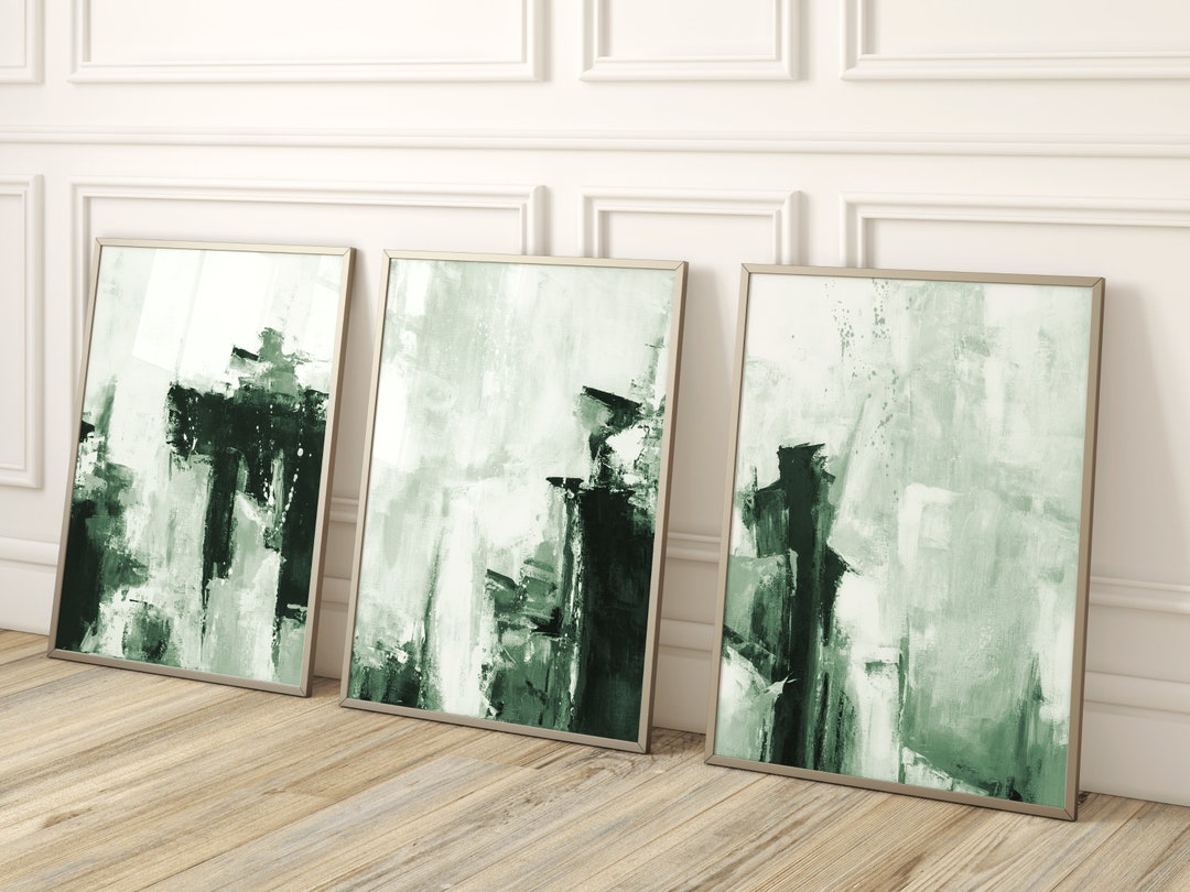 Green Abstract Set of 3 Prints, Abstract Art, Gallery Wall Set, Emerald ...
