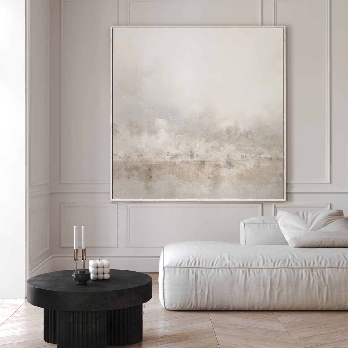 Neutral Minimalist Canvas Wall Art, Statement Square Print, Abstract ...