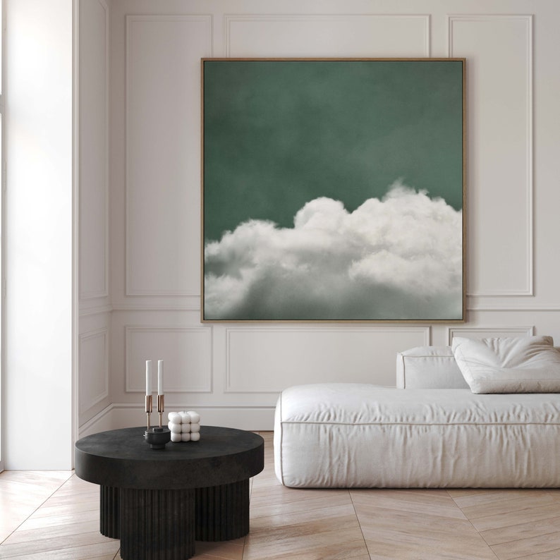 Sage Green Cloud Wall Art, Framed Canvas Print, Minimalist, Large Wall ...