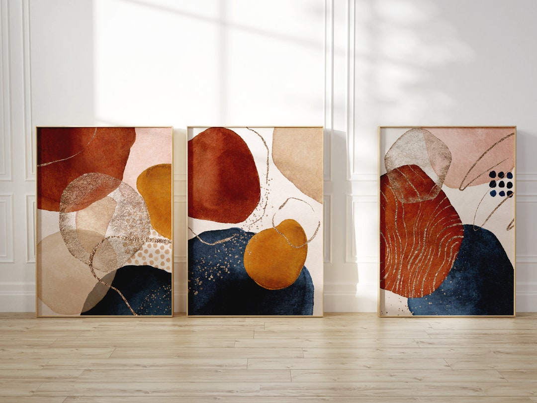 Terracotta Abstract Printable Wall Art · Set of 3 Prints · Navy Gold ...