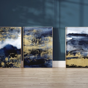 Navy and Gold Wall Art Set of 3 Prints · DIGITAL DOWNLOAD · Printable ...