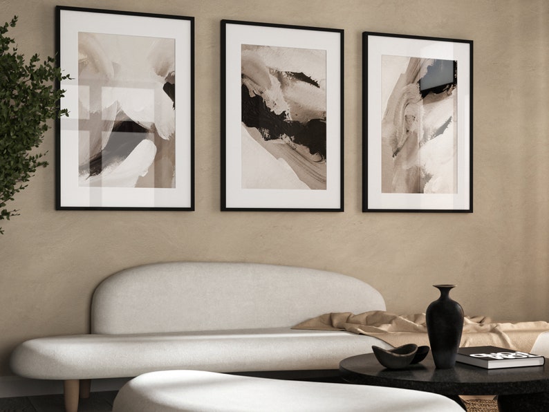 Black and Beige Wall Art Set of 3 Prints Neutral Wall Art - Etsy