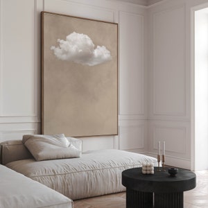Neutral Cloud Wall Decor Over the Bed, Above Bed Art, Minimalist Canvas Wall Art, Framed Beige ...