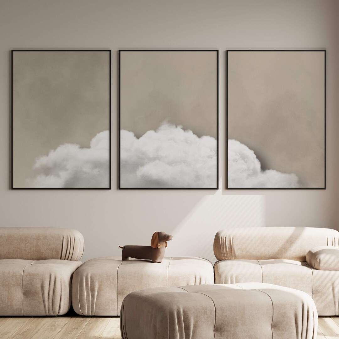 Neutral Cloud Wall Art, Set of 3 Prints, Triptych, Minimalist, Textured ...