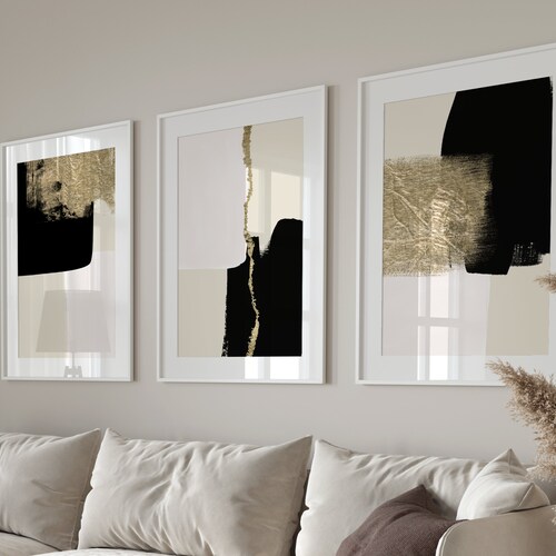 Black and Gold Wall Art Set of 3 Prints Black and Beige - Etsy UK