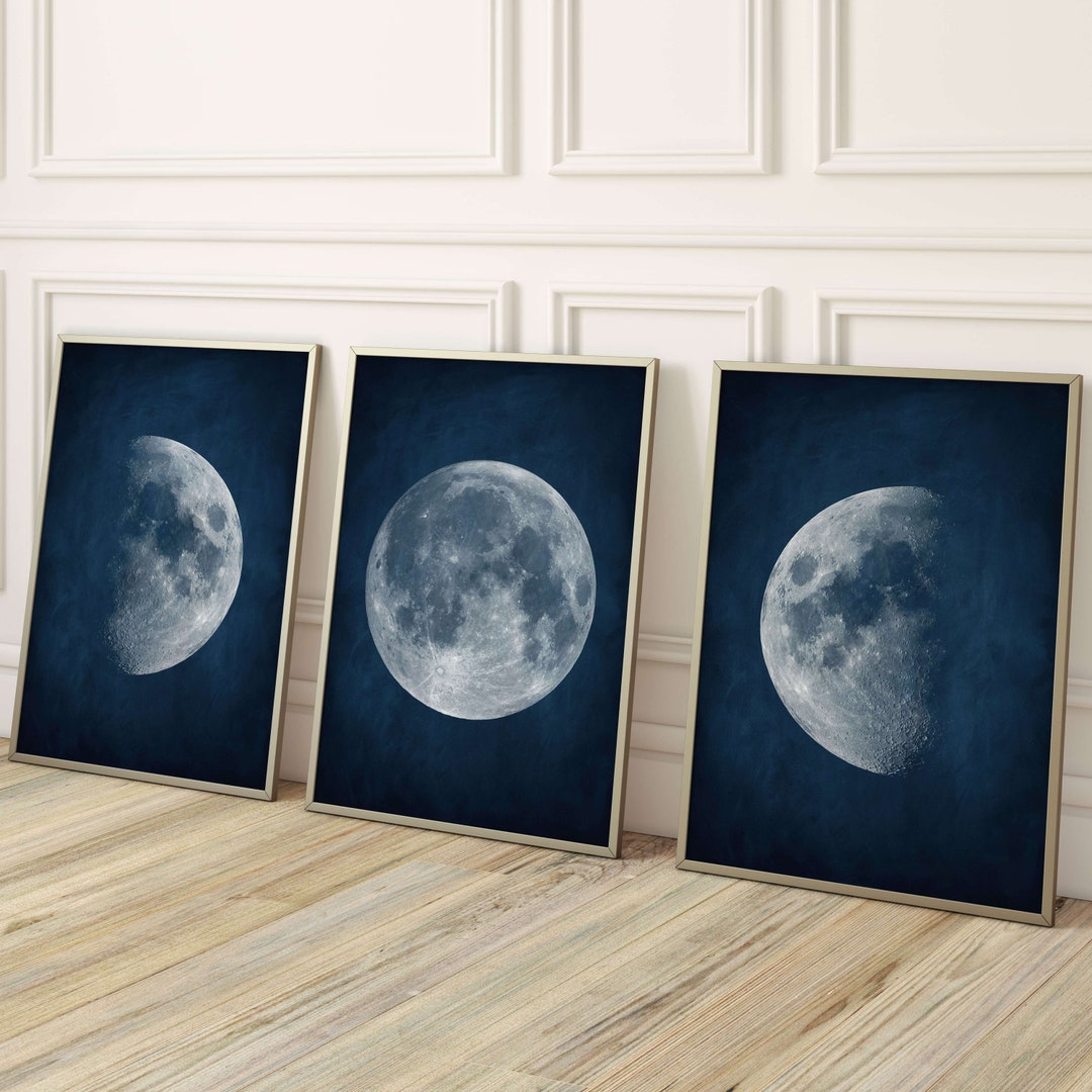 Blue Moon Wall Art Prints, Set of 3 Prints, Navy Living Room Decor ...