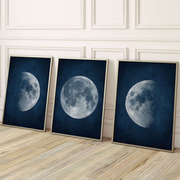 Dark Blue Moon Canvas - Etsy UK