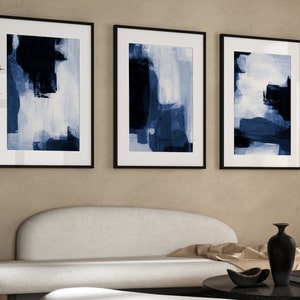 Blue Abstract Set of 3 Prints, Abstract Art, Gallery Wall Set, Dark ...