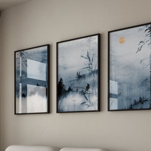 Blue Japanese Wall Art Set of 3 Prints · Japanese Art Print · Japandi ...