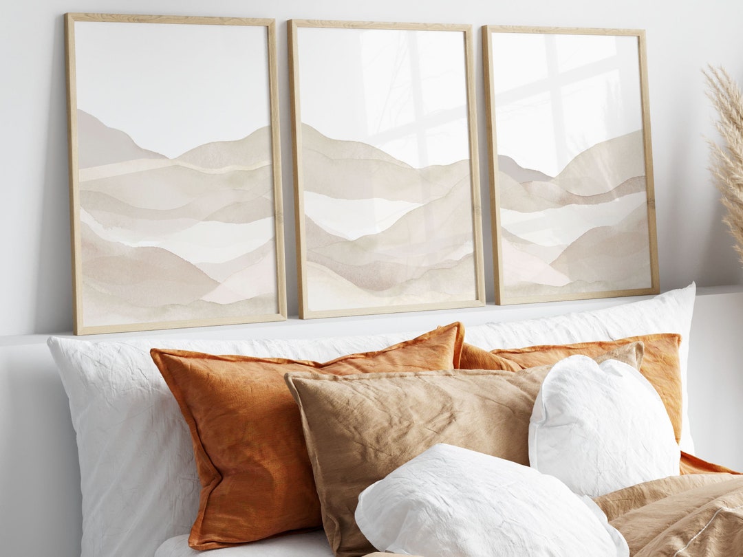 Beige Mountain Wall Art, Set of 3 Prints, Gallery Wall Set, Abstract ...