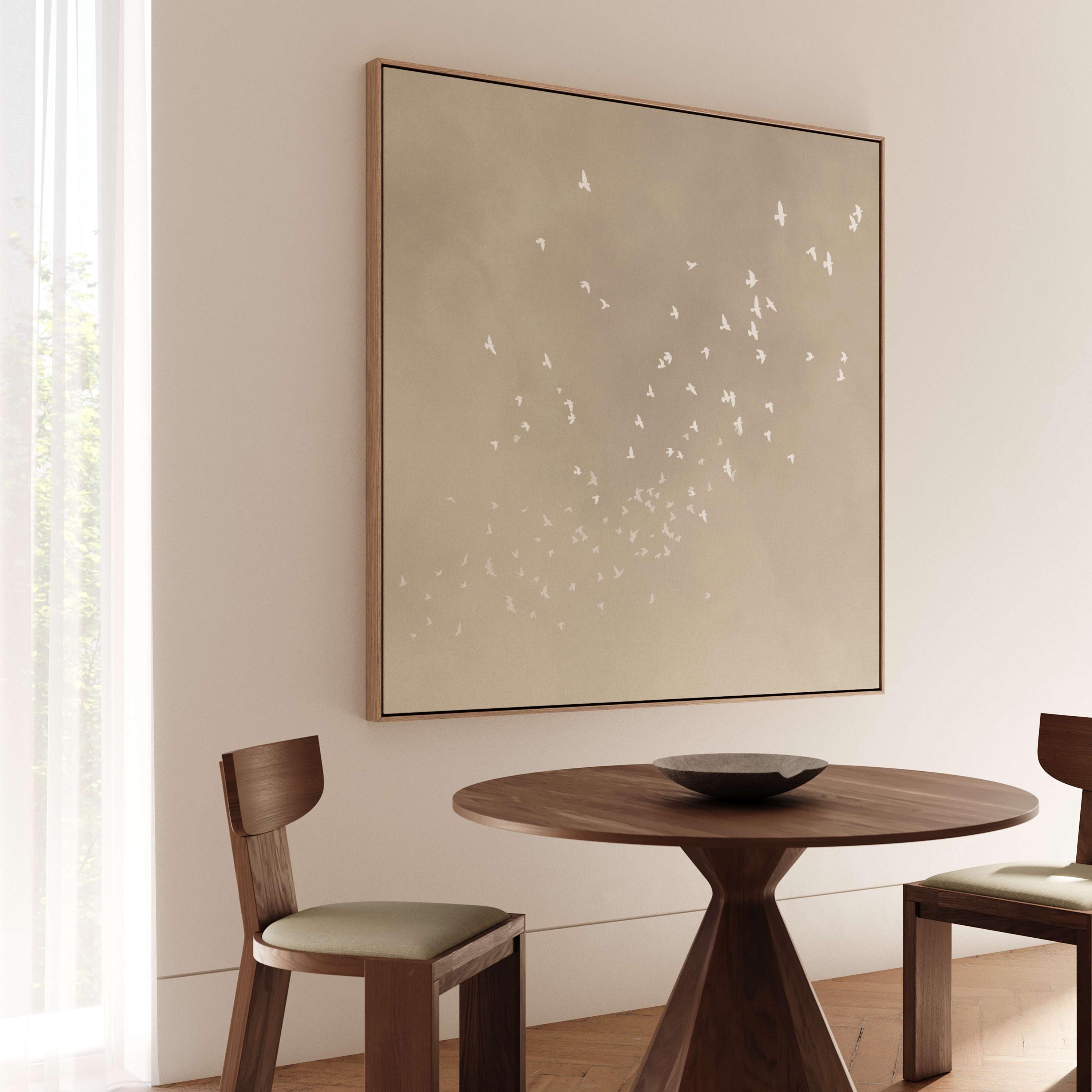 Neutral Birds Canvas Wall Art, Framed Flock of Birds Print, Japandi ...