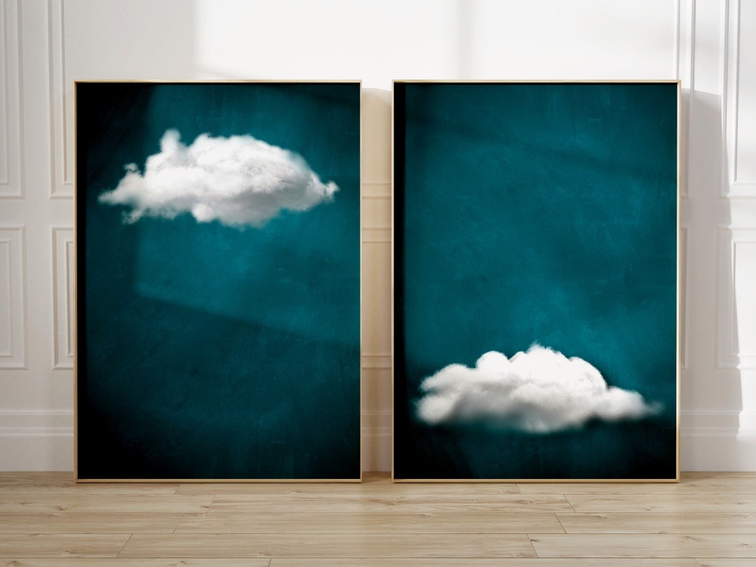 Teal Cloud Wall Art Prints · Set of 2 Prints , Turquoise Blue Green ...
