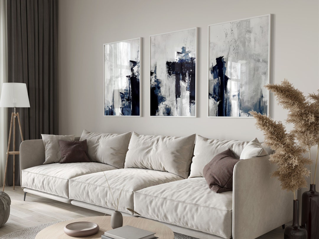 Blue Abstract Set of 3 Prints, Abstract Art, Gallery Wall Set, Dark ...