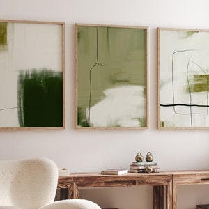 Emerald Green Line Drawing Set of 3 Prints · Abstract Art · dark Green ...