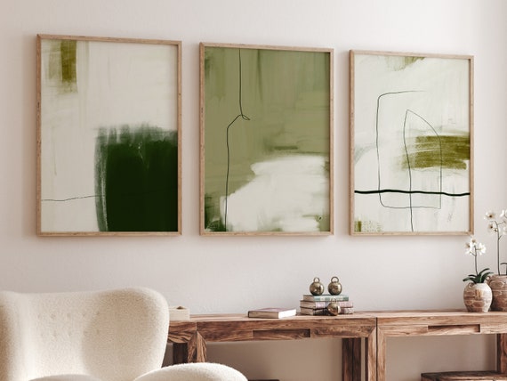 Emerald Green Line Drawing Set of 3 Prints Abstract Art - Etsy