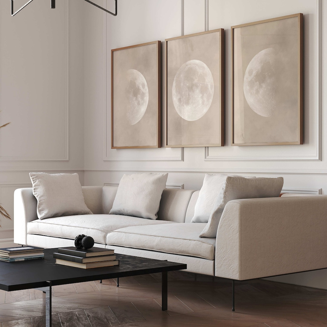 Beige Moon Wall Art Prints, Set of 3 Prints, Living Room Decor, Moon ...