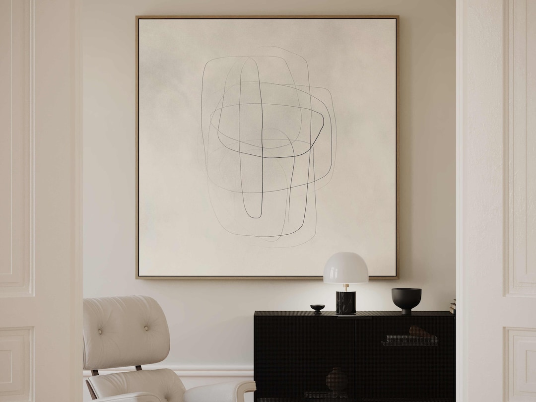 Neutral Minimalist Canvas Wall Art, Line Art, Floating Frame, Abstract ...